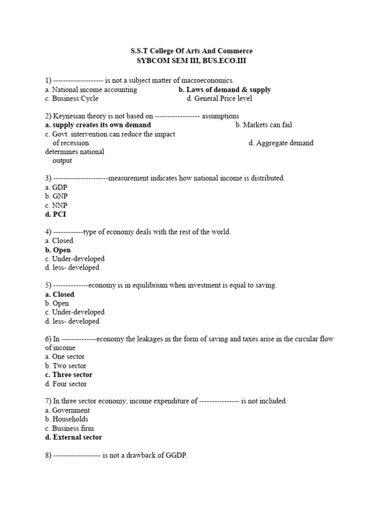 Macroeconomics Quiz for SYBCOM Students | PDF | Recession | Elasticity ...