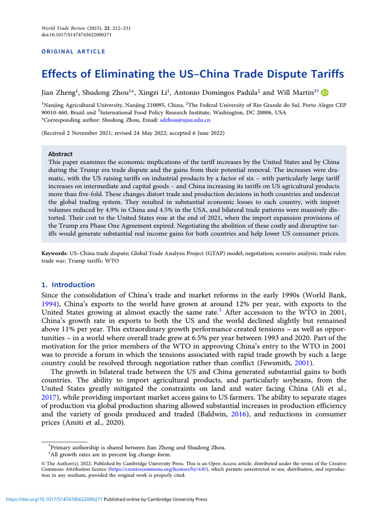 Effects of Eliminating The Us China Trade Dispute Tariffs | PDF | World ...
