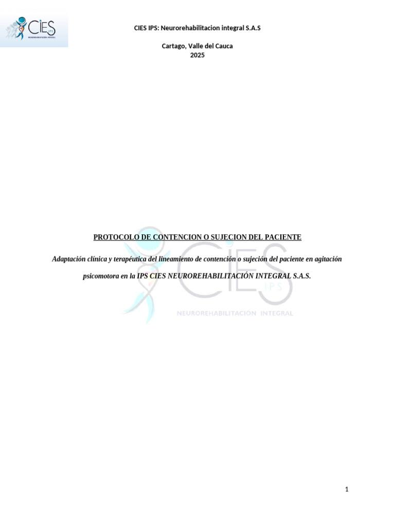 Protocolo de Contencion o Sujecion Del Paciente | PDF | Seguridad del ...