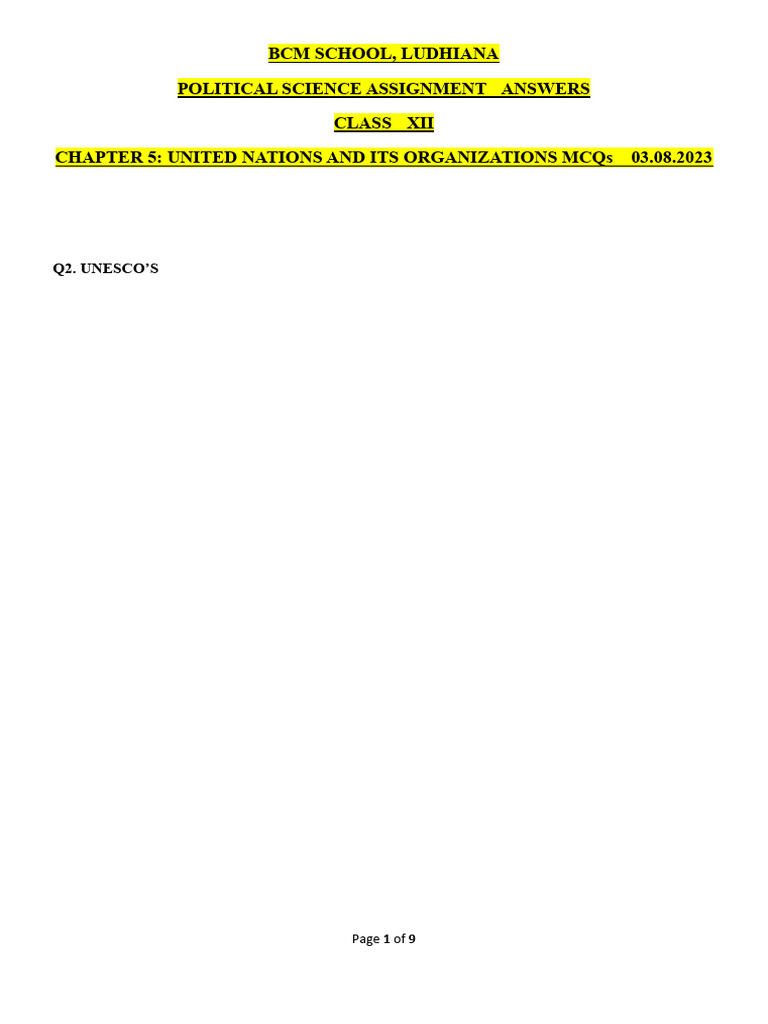 86c8axii Pol. Sci. Answer Key (Aug.) | PDF | United Nations | International Relations