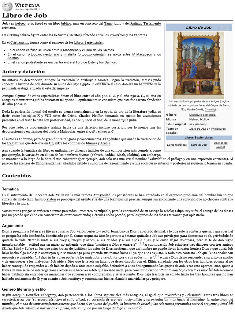 Libro de Job - Wikipedia, La Enciclopedia Libre | PDF | Libro de ...