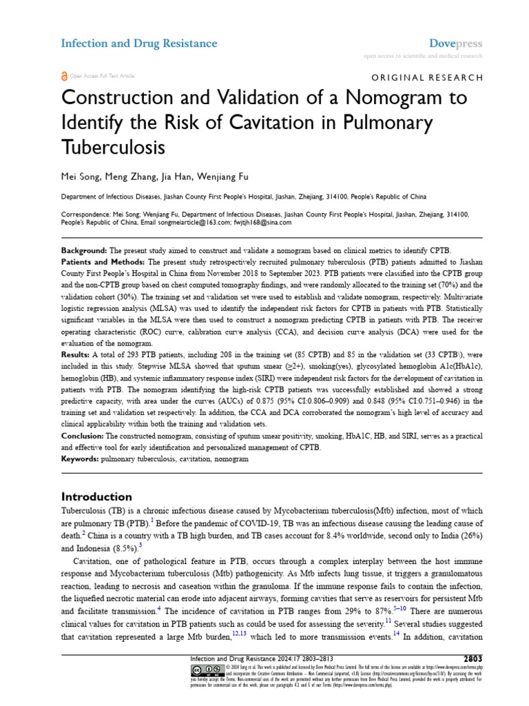 IDR 459330 Construction and Validation of A Nomogram To Identify The Ri | PDF | Tuberculosis ...