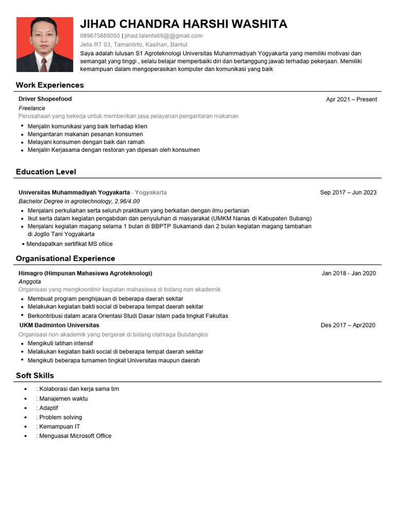 CV JIhad Chandra Harshi Washita IT Jogja | PDF