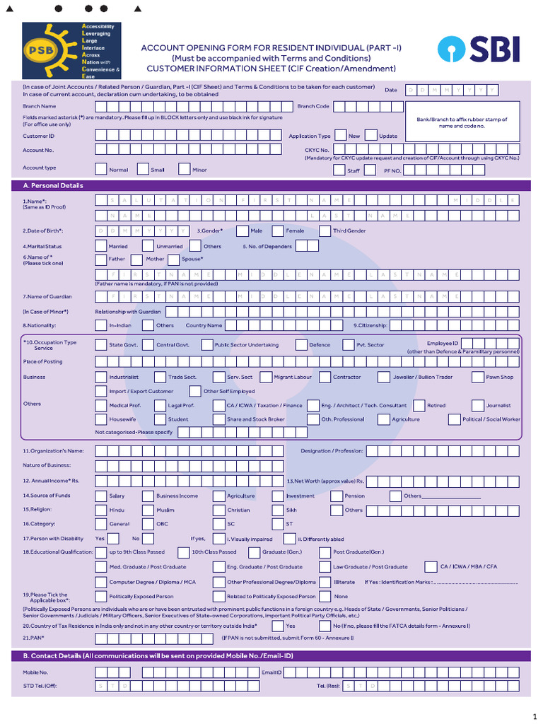 SBI-Branding of Savings Bank Account Opening Form - PURPLE V2 | PDF