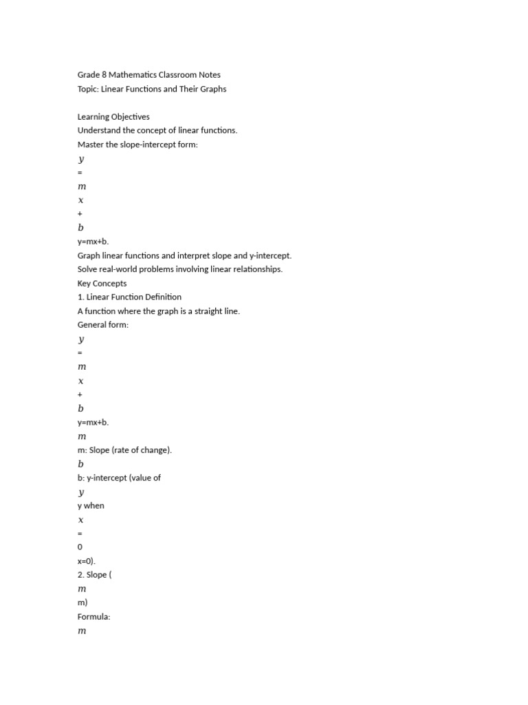 Grade 8 Mathematics Classroom Notes | PDF