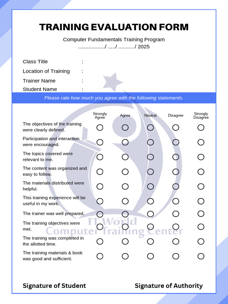 Training Evaluation Form 2025 | PDF