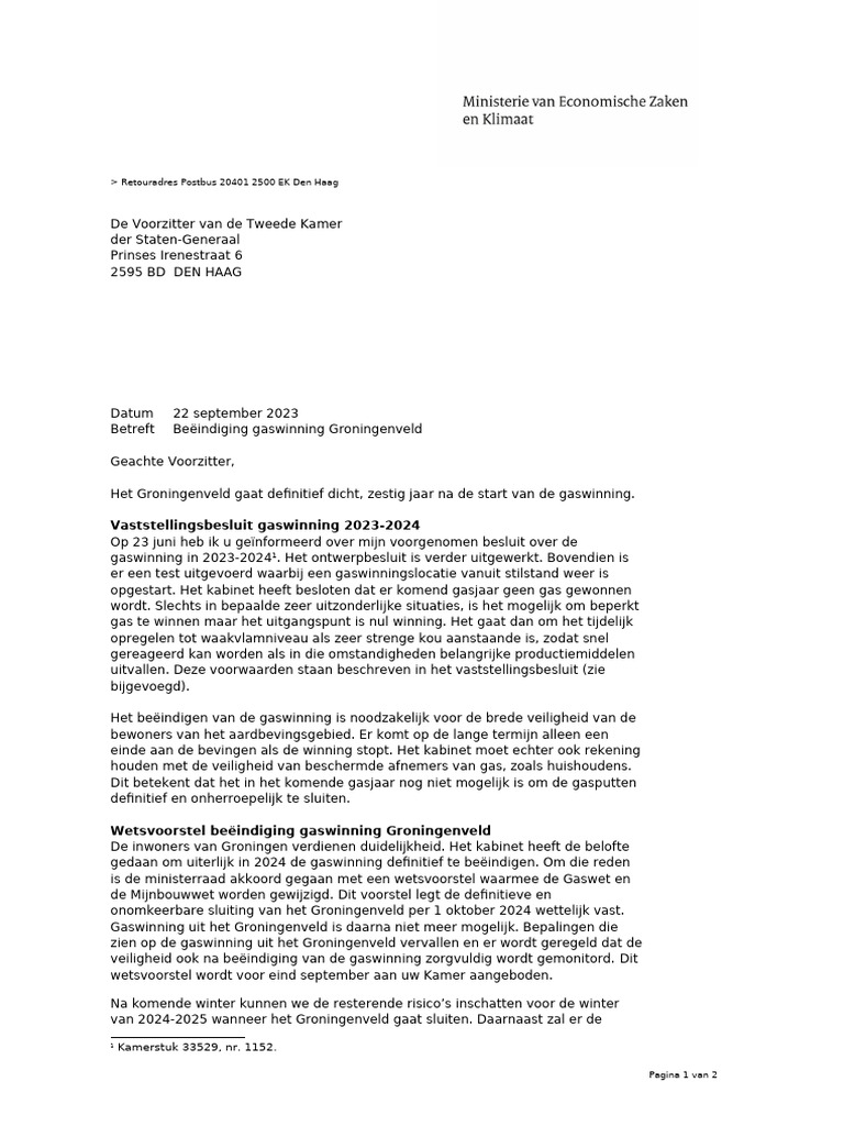 Beëindiging Gaswinning Groningenveld | PDF