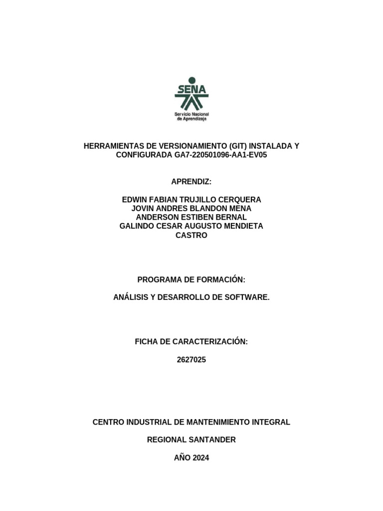 Herramientas de Versionamiento GIT Instalada y Configurada GA7 220501096 AA1 EV05 | PDF ...