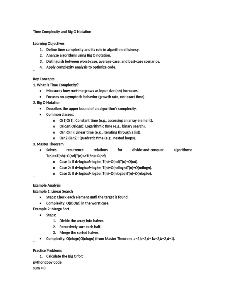 Time Complexity And Big O Notation Pdf Time Complexity Computational Science