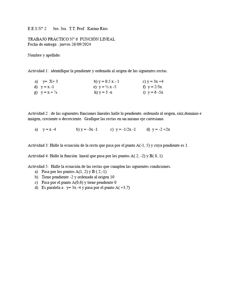 Trabajo Pr-Ctico N - 6 Funci-N Lineal. | PDF