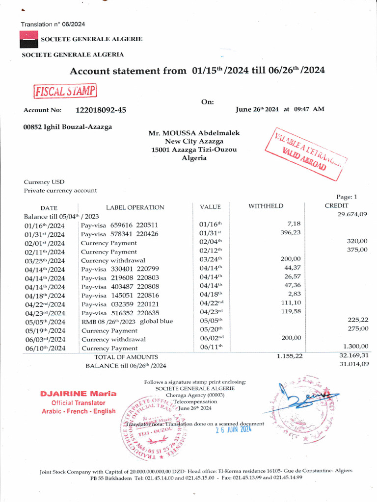 bank statement angalais cib | PDF | International Trade | Financial Markets