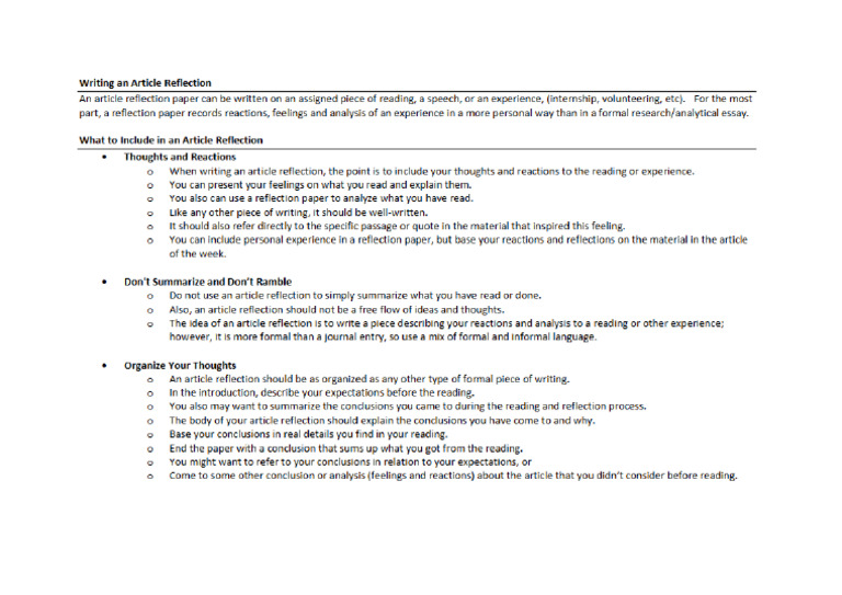 Writing An Article Reflection | PDF
