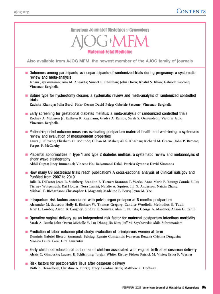 AJOG MFM Table of Contents Ymob | PDF | Childbirth | Pregnancy