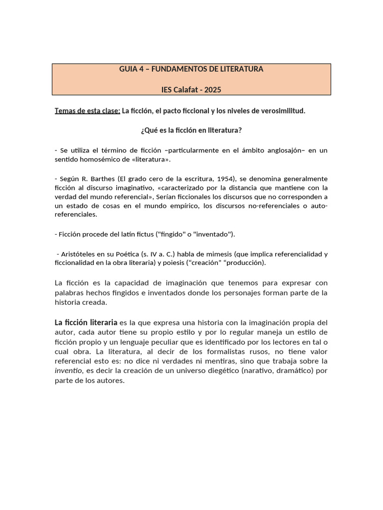 Guia 4 - Fundamentos de Literatura - Ficción | PDF