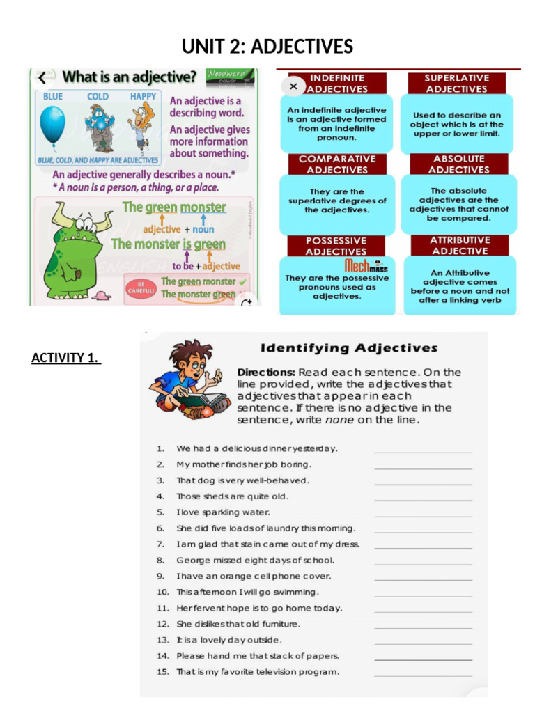Unit 2. Adjective Activities | PDF