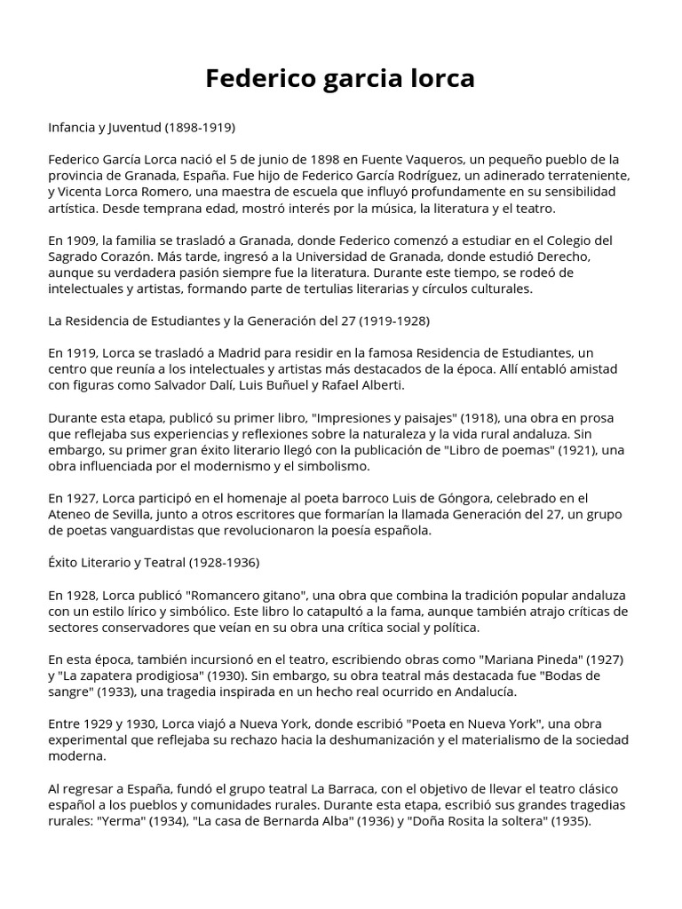 Vida y legado de Federico García Lorca | PDF | Federico García Lorca