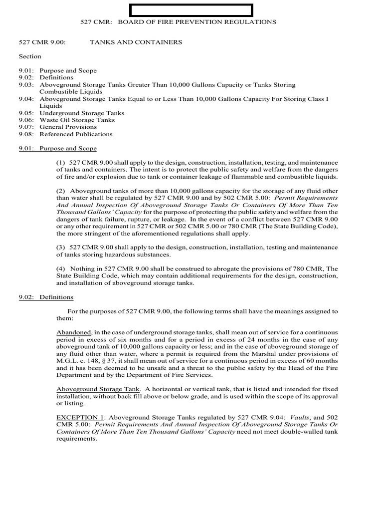 527 CMR 9.00 Tanks and Containers | PDF | Pipe (Fluid Conveyance)