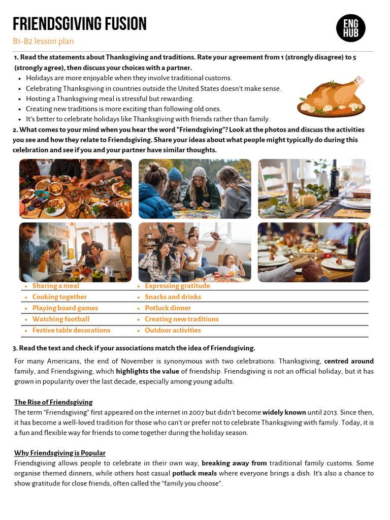 B1-B2 Friendsgiving Fusion A4 Worksheet TV | PDF | Foods