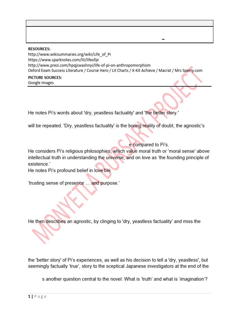 Life of Pi Notes CH 21 - 43 | PDF | Faith