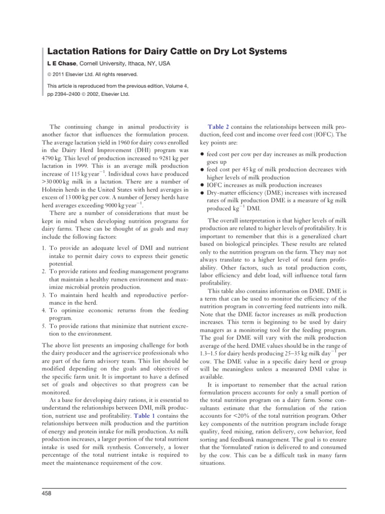 Chase (2011) - Feeds, Ration Formulation - Lactation Rations For Dairy ...