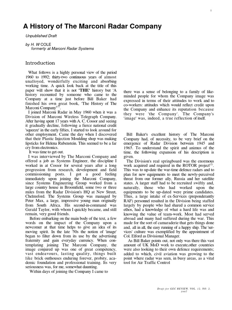 Marconi Radar Company History (1960-1992) | PDF | Radar | Electronics