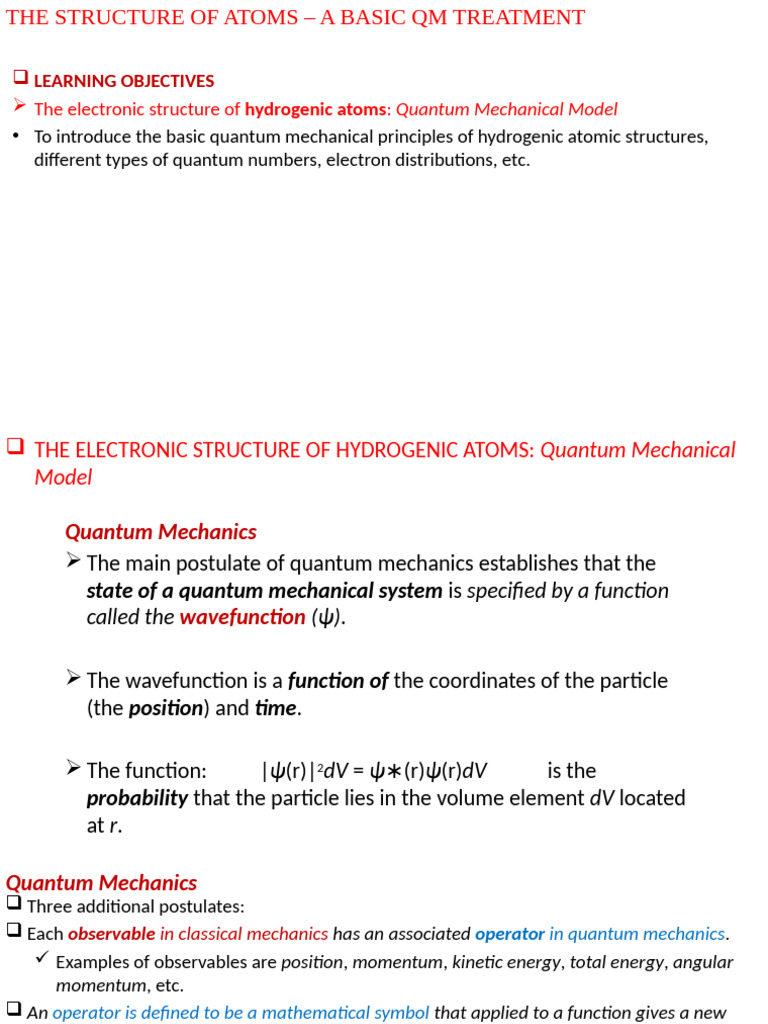 Quantum Mechanics of Hydrogenic Atoms | PDF | Atomic Orbital | Wave ...