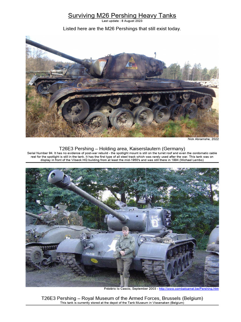 M26 Pershing Tank Locations Worldwide | PDF | Military Vehicles | Tanks