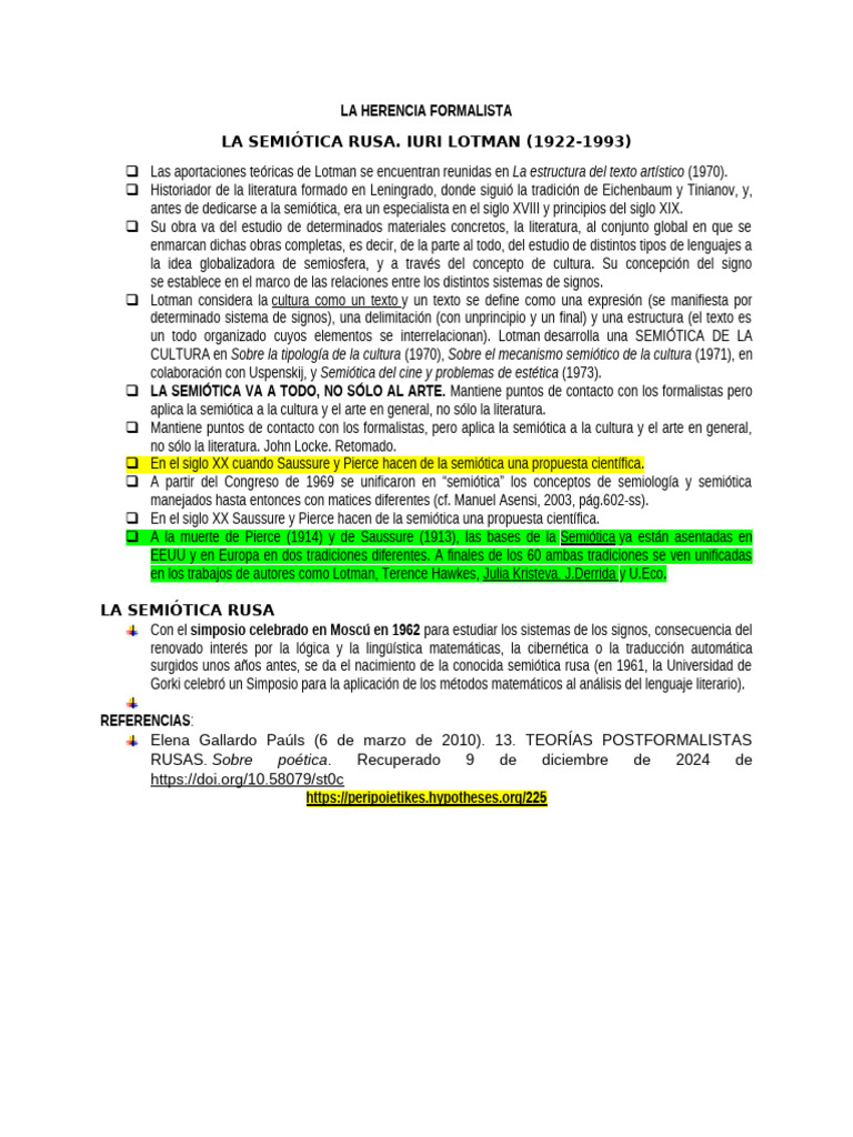 Semiótica Rusa: Aportes de Lotman | PDF | Semiótica | Educación en ...