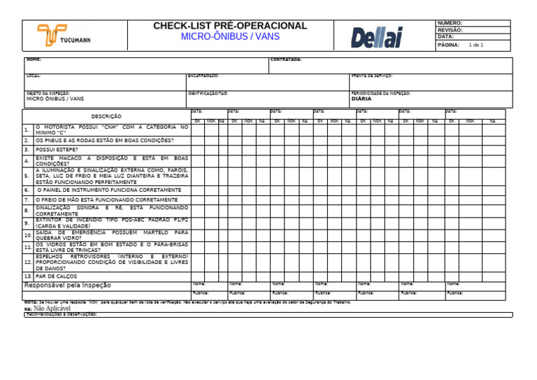 Check-List Ônibus e Vans 1 | PDF
