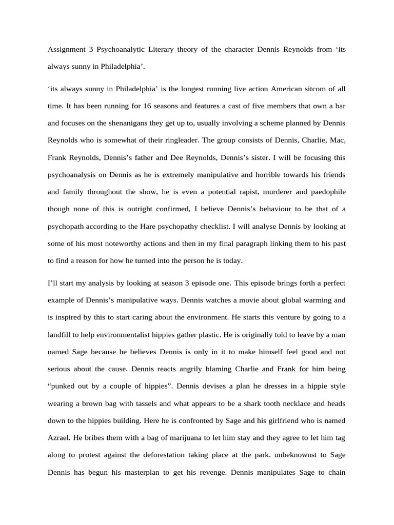 Useless Psychoanalysation of Dennis | PDF | Behavioural Sciences | Psychology