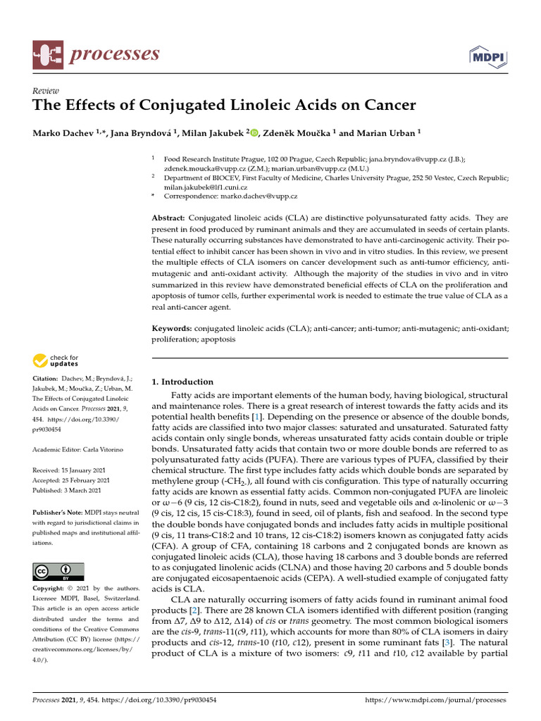 Dachev Et Al - 2021 - The Effects of Conjugated Linoleic Acids On Cancer | PDF | Polyunsaturated ...