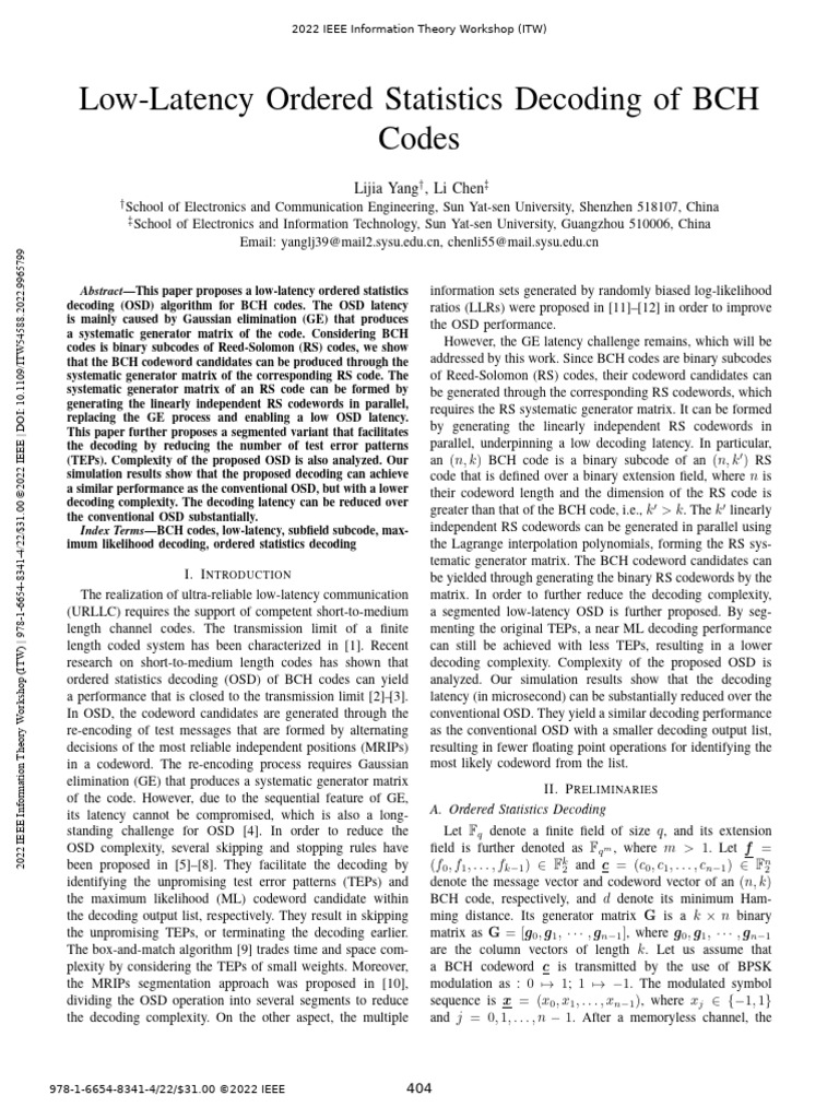 Low-Latency_Ordered_Statistics_Decoding_of_BCH_Codes | PDF | Applied Mathematics | Algorithms