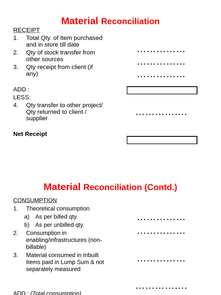 Material Reconciliation - Guidelines - Ppt.mal | PDF | Economies | Business