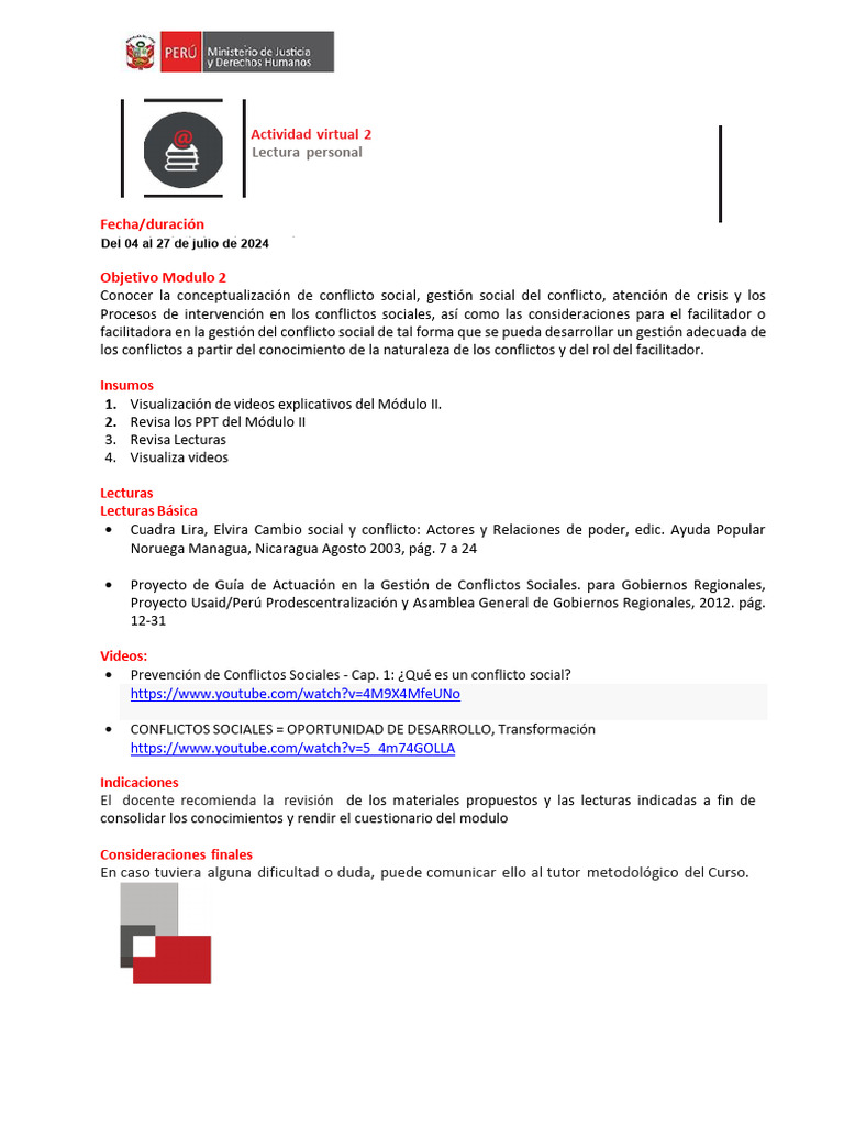 Indicaciones para Realizar La Actividad Virtual Modulo 2 | PDF