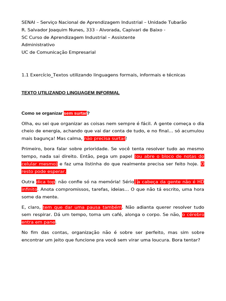 1.1 Exercício - Textos Utilizando Linguagens Formais, Informais e ...