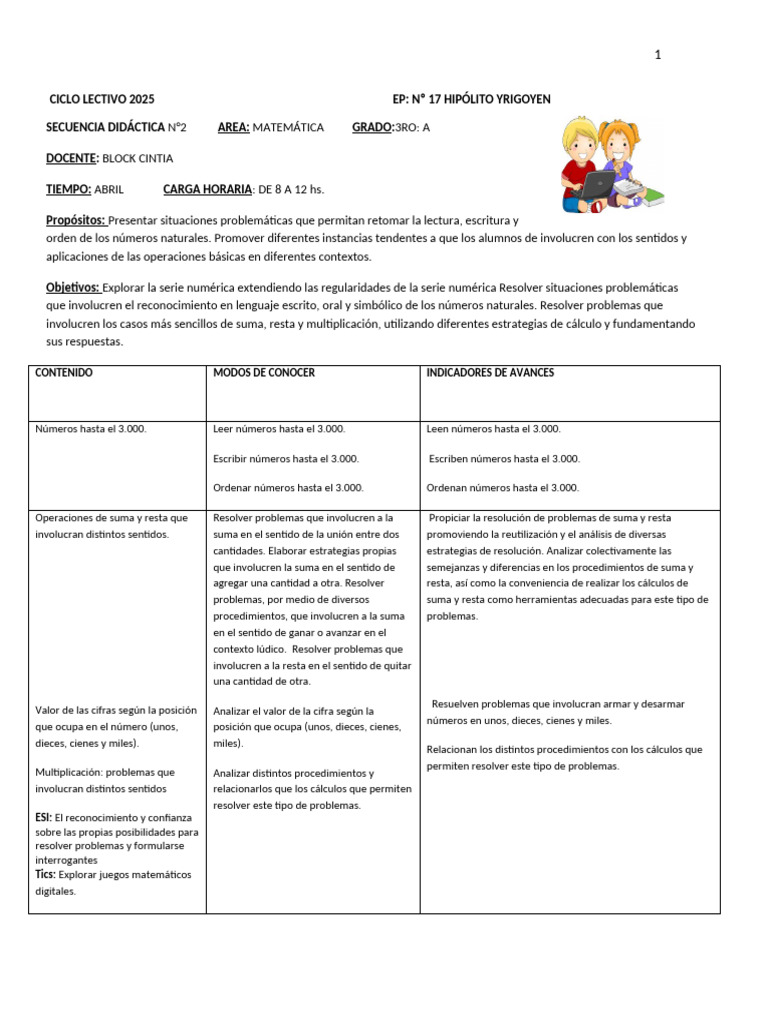 Sec. Matematica N°2 Abril 3ro A 2025 | PDF | Matemáticas | Comunicación