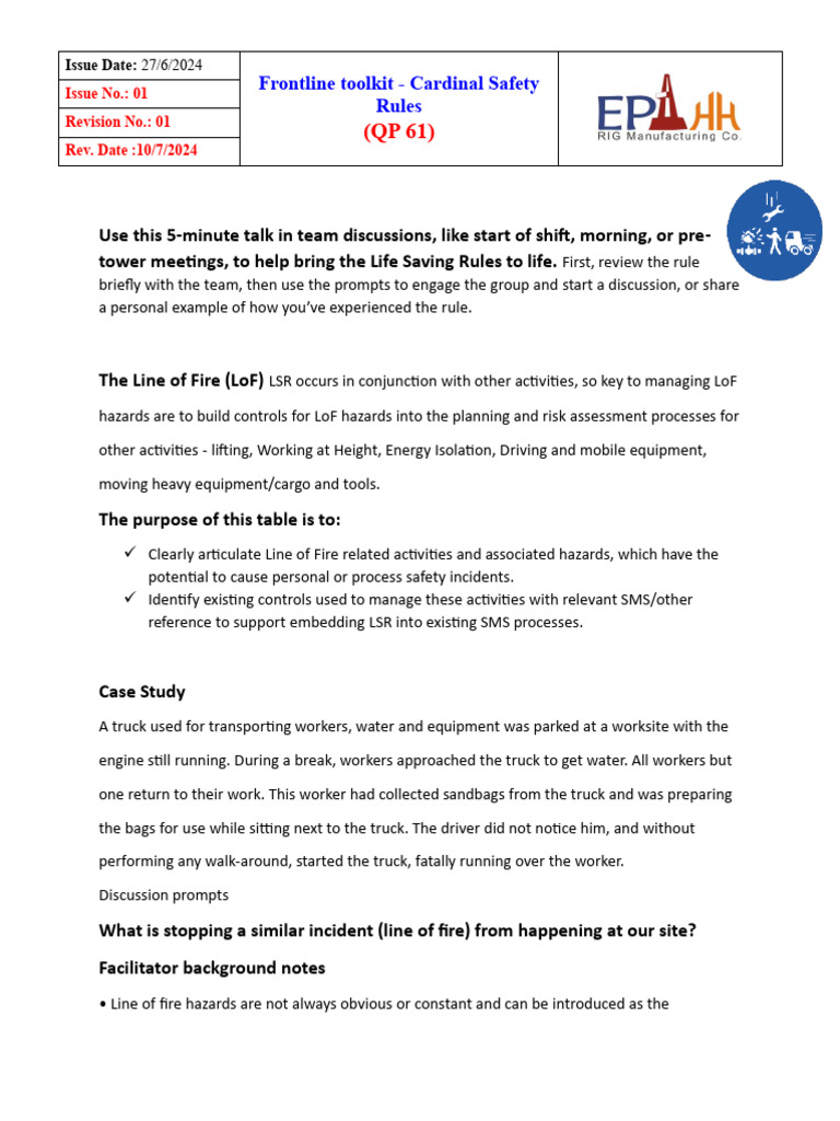 Frontline Toolkit - Cardinal Safety Rules | PDF | Hazards | Safety
