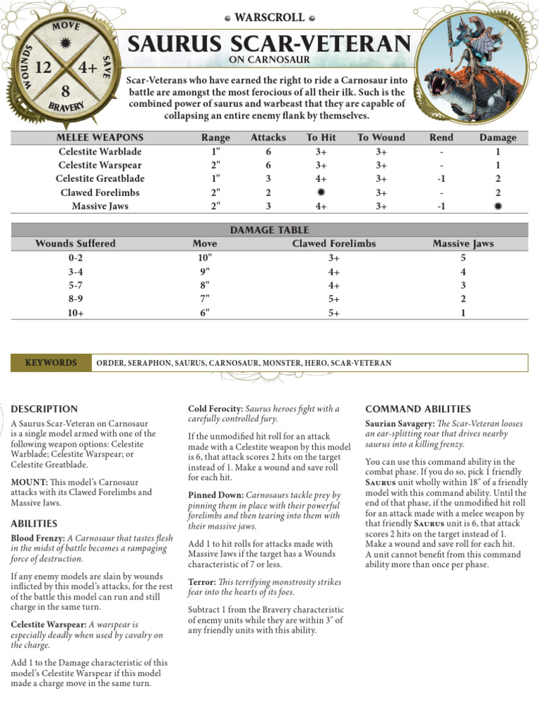 Seraphon Warscroll Saurus Scar Veteran On Carnosaur en 1152879317 | PDF ...