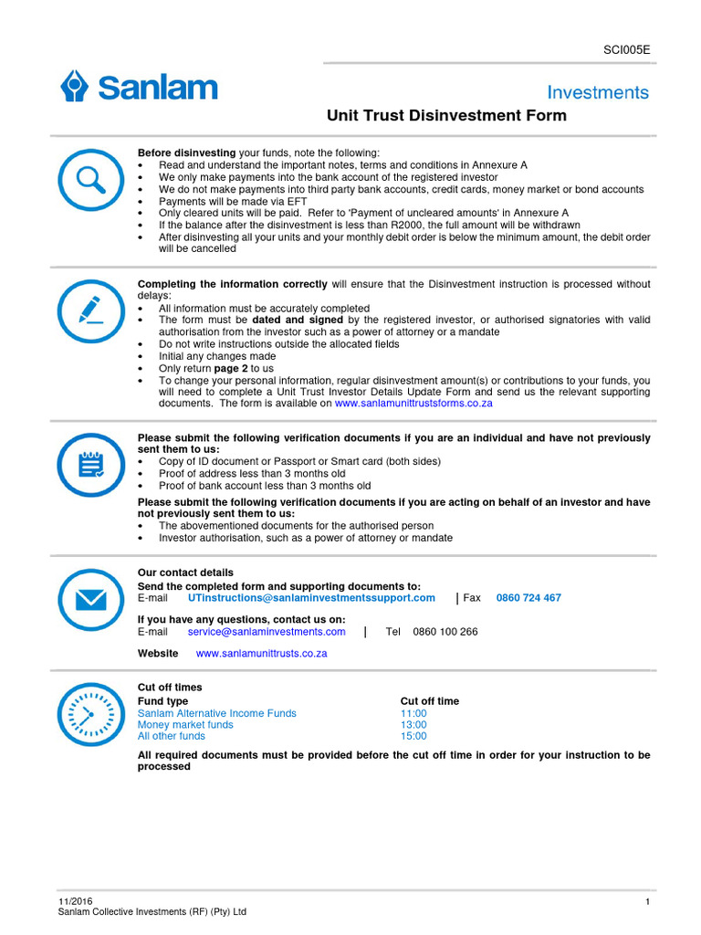 Sanlam Unit Trust Disinvestment Form | PDF | Investment Fund | Investing