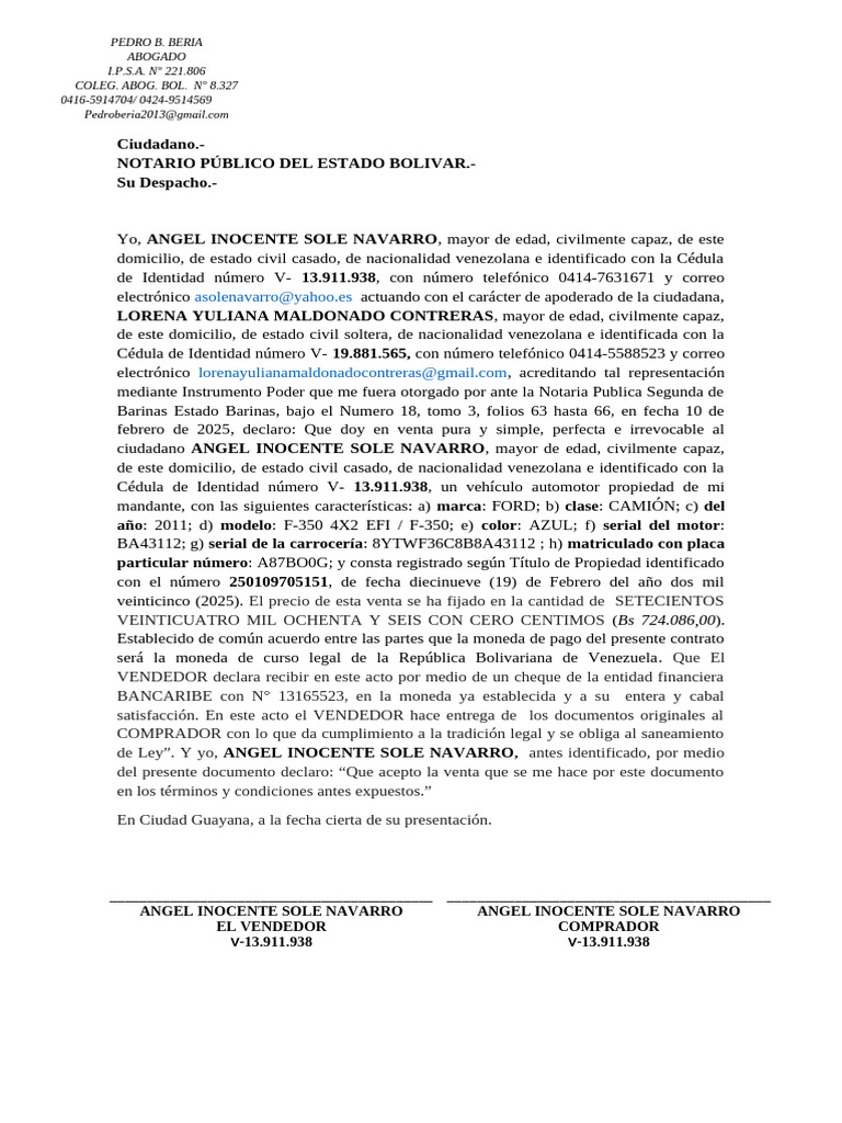 Venta de Vehículo Ford F-350 | PDF