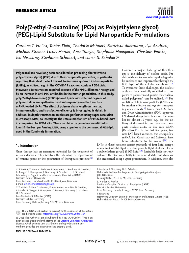 Poly2-Ethyl-2-Oxazoline POx As Polyethylene Glycol | PDF | Polyethylene Glycol | Vesicle ...