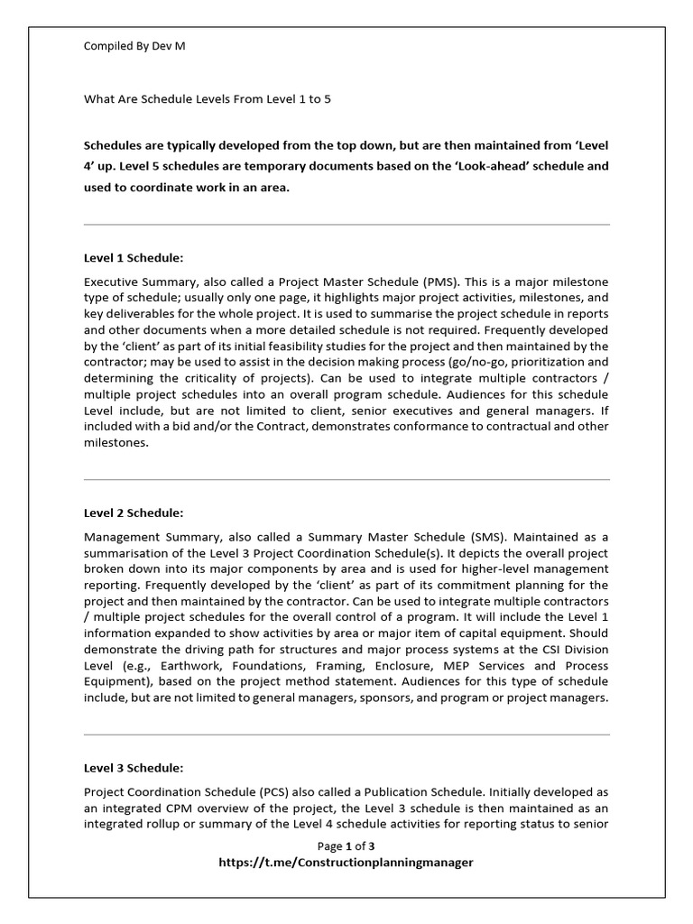 Schedule Levels From Level 1 to 5 | PDF | Project Management | Business