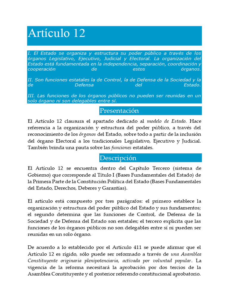 Artículo 12 CPE | PDF | Constitución | Separación de poderes