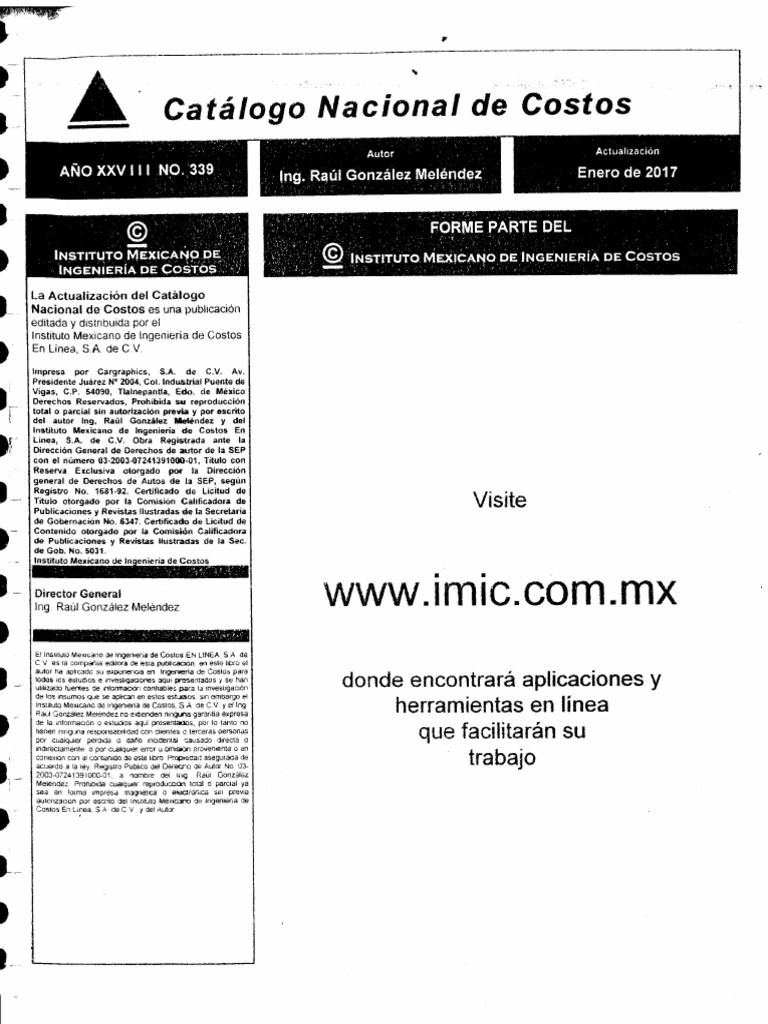 Catalogo Nacional de Costos Prisma | PDF | Materiales | Ingeniería de Edificación