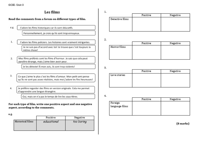 Films Worksheet | PDF