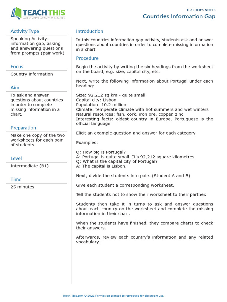 Countries Information Gap Activity | PDF | Subtropics | Earth Sciences