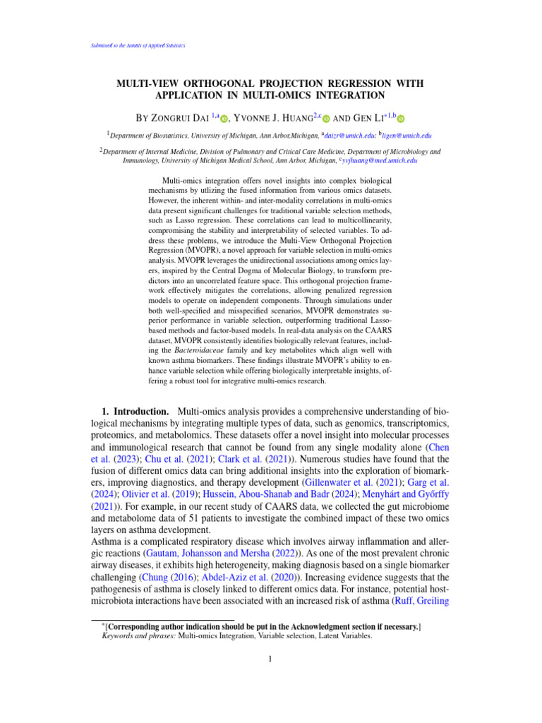Multi-View Orthogonal Projection Regression With A | PDF | Regression Analysis | Linear Regression