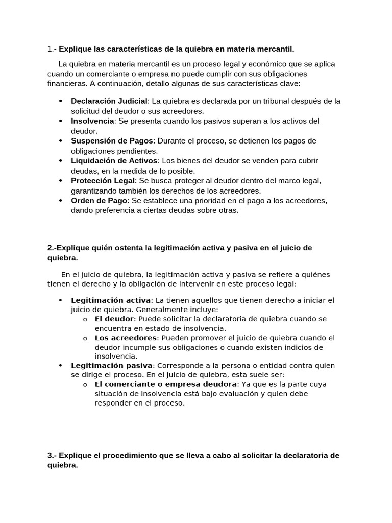 Características y Proceso de Quiebra Mercantil | PDF | Bancarrota ...