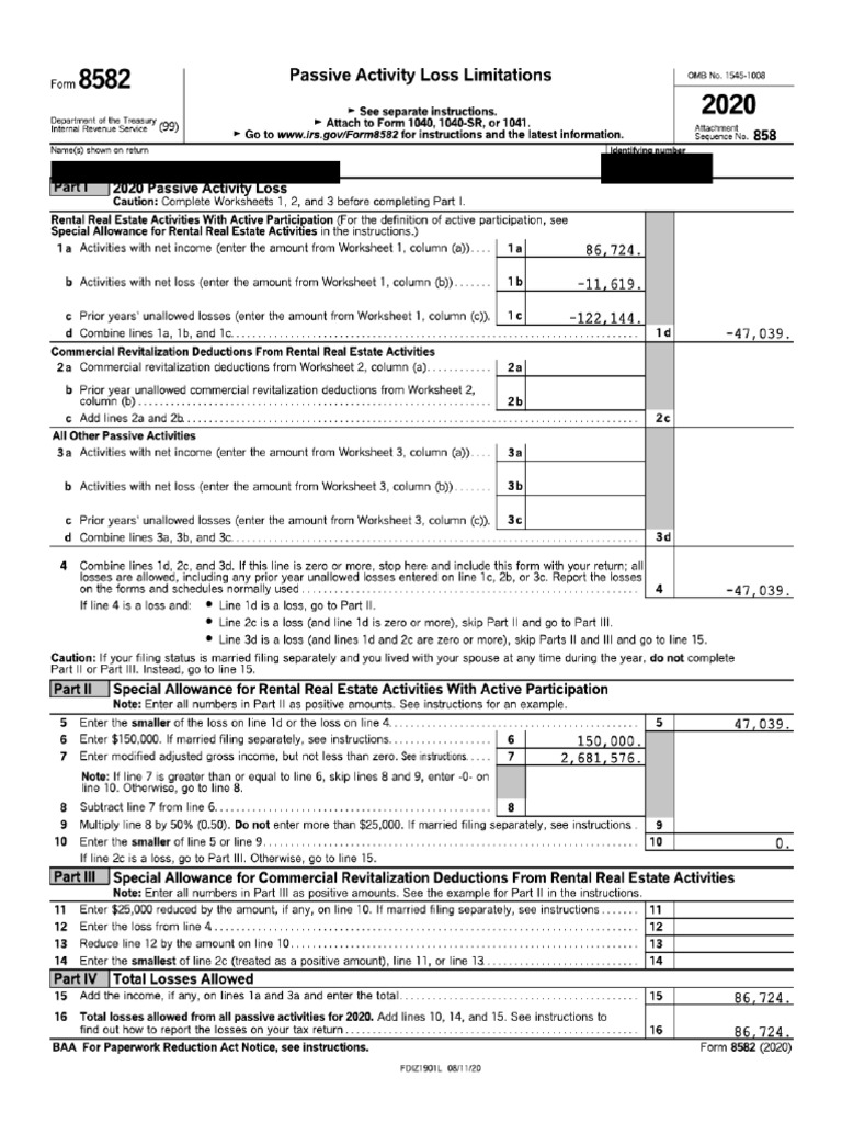 TD - Tax Return - 2020 - Sample - 8582 | PDF