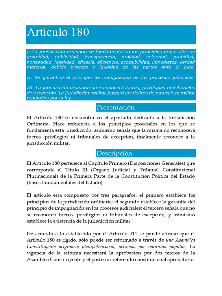 Artículo 180 CPE | PDF | Debido al proceso | Judicaturas